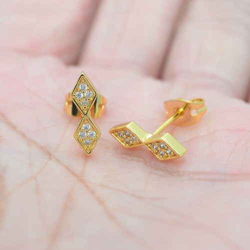 18K Yellow Gold Filled Clear Topaz Women Fashion Geometric Lozenge Stud ...