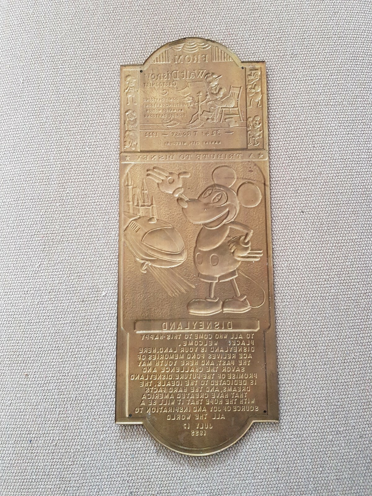Authentique Plaque publicitaire a tribute to Disney 17 july 1922 Mickey ...