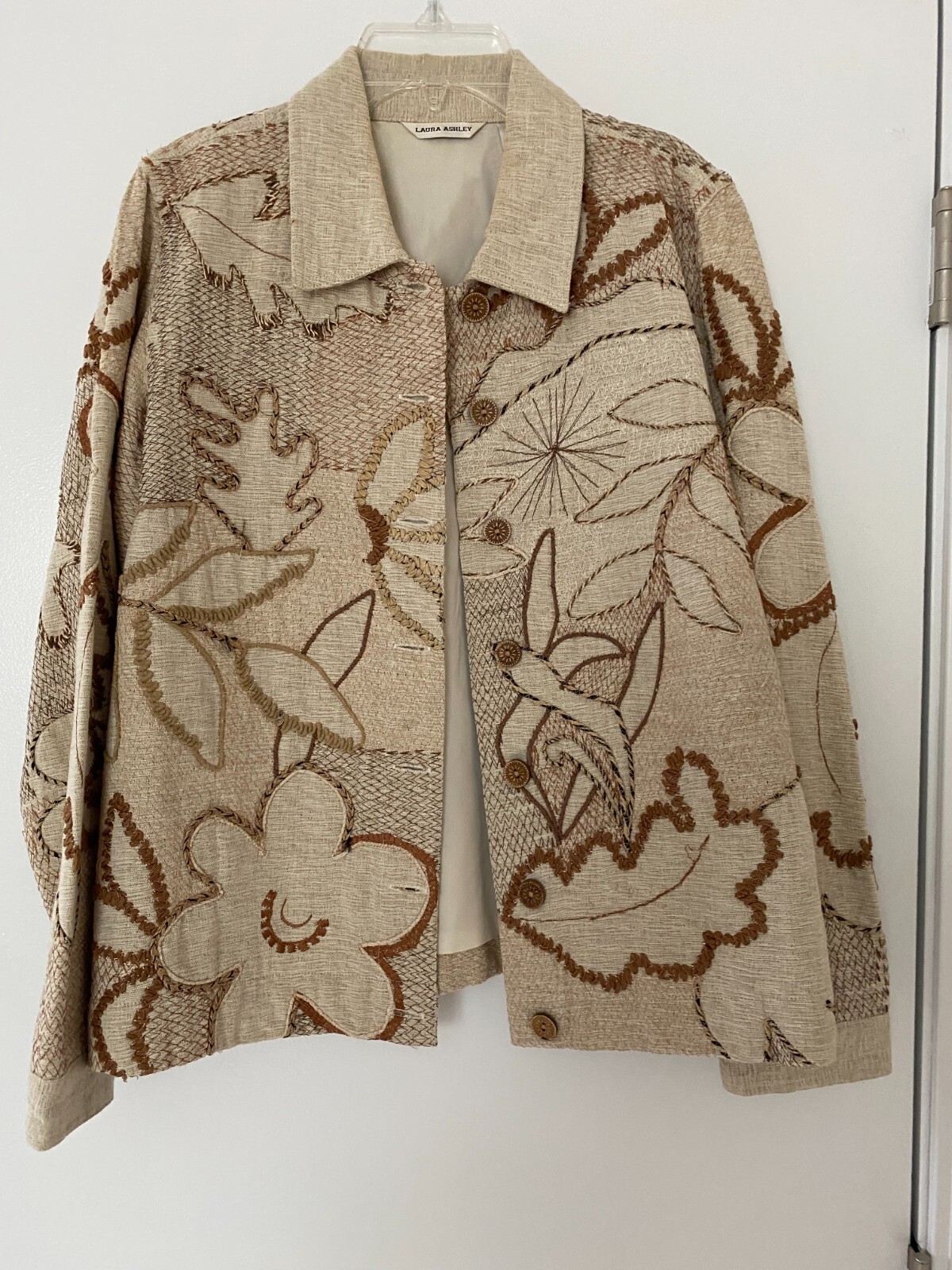 Laura Ashley embroidered below hip jacket cotton/silk… - Gem