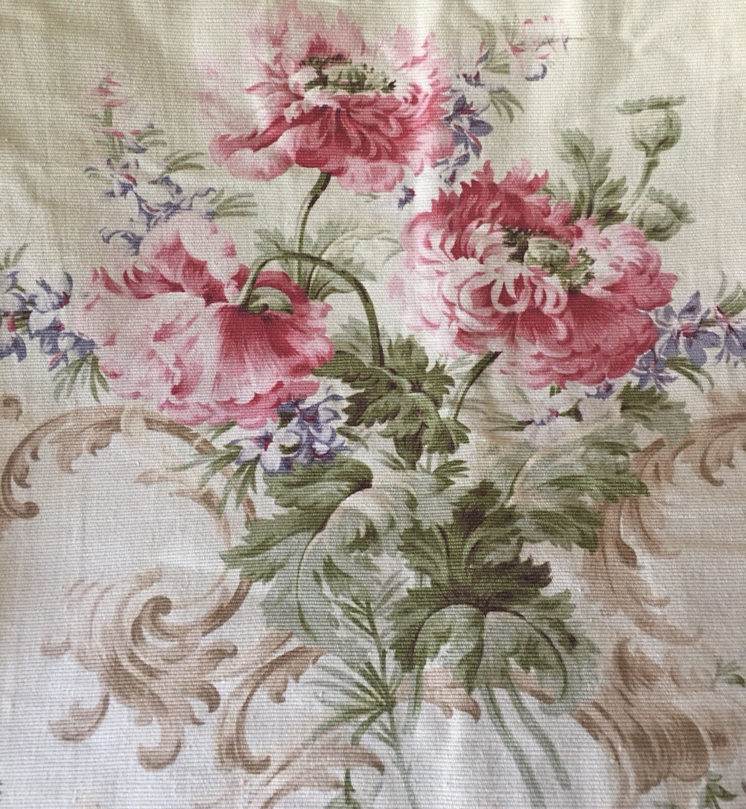 Antique French Poppy Roses Floral Garland Cotton Fabric ~ Pink Lavender ...
