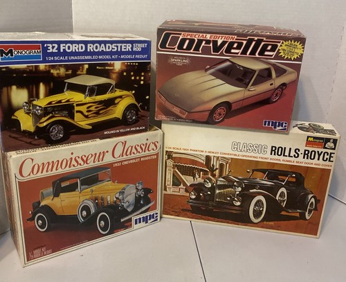 Vintage Model Car Kit Lot Of 4 Monogram MPC Corvette Rolls-Royce Chevy ...