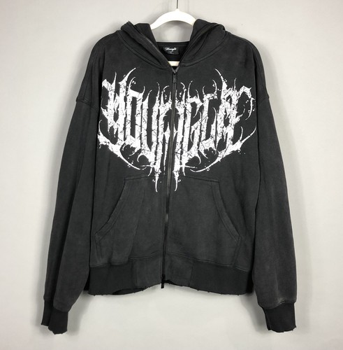 YoungLA Shut Your Mouth Full Zip Hoodie Womens L Black Faded Distressed ...