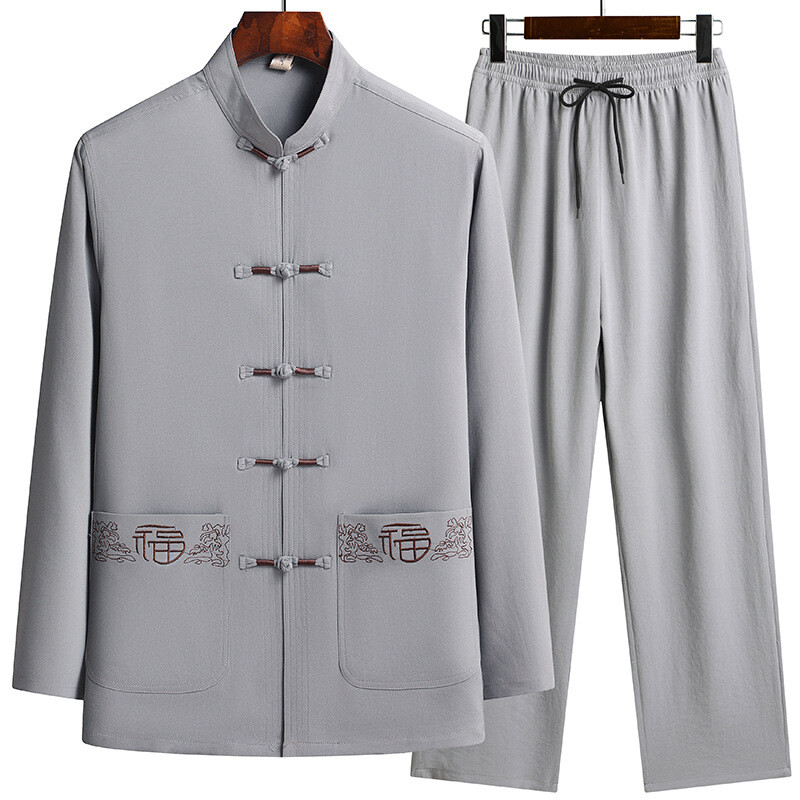 Mens Traditional Chinese Tang Suit Jacket Coat Pants Kung Fu Wingchun ...