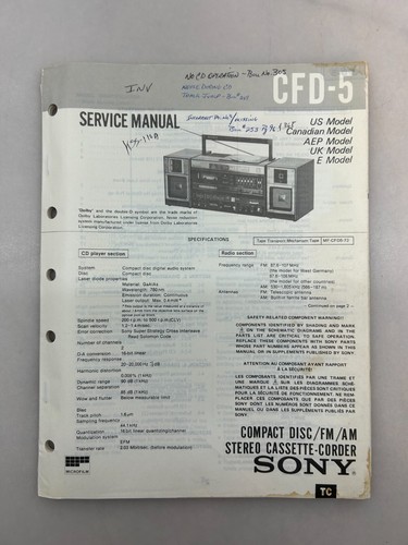 Sony CFD-5 Original Service Manual Free Shipping | eBay