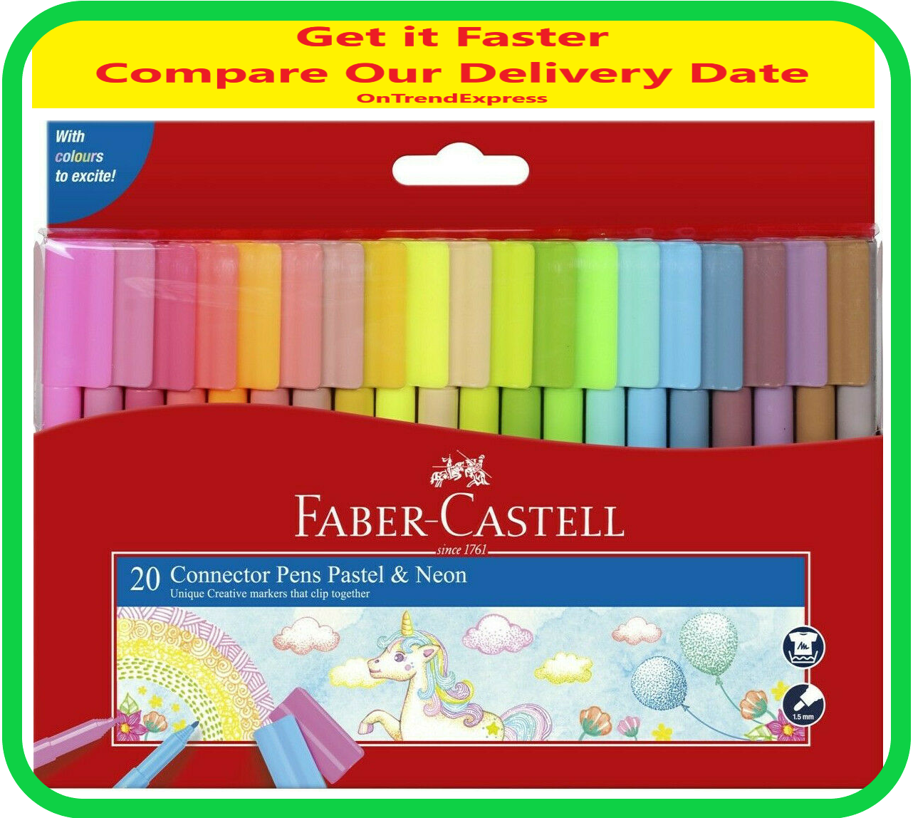 NEW NEON PASTEL Faber Castell 20 Connector Pens Textas Child Safe ...