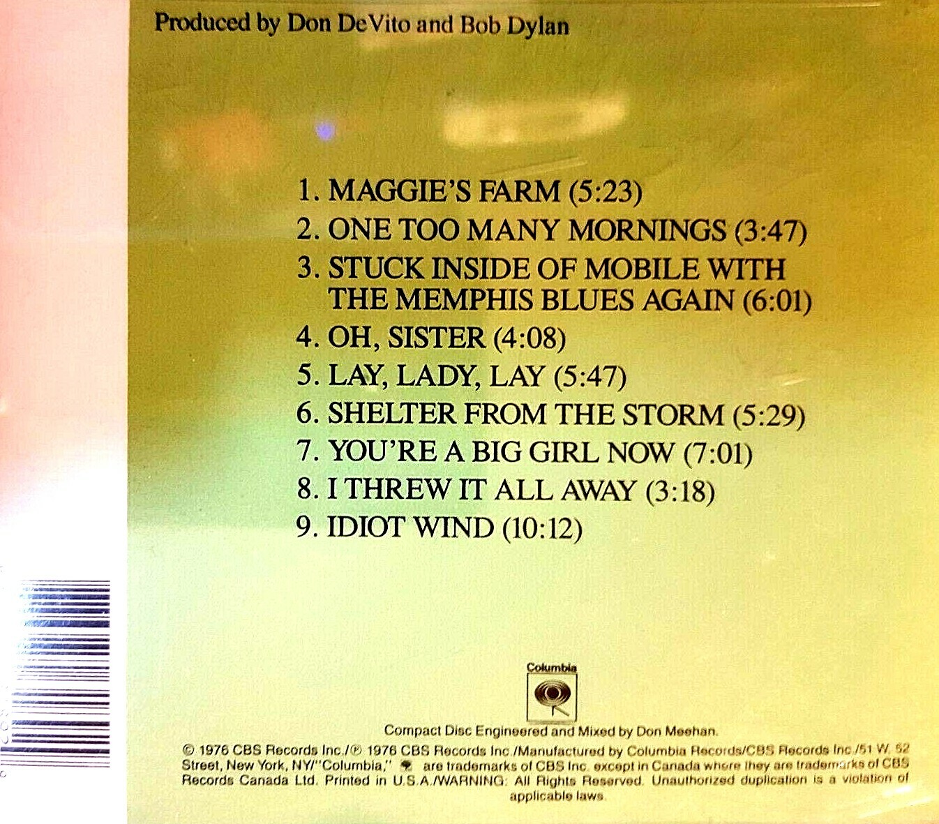 Bob Dylan - "Hard Rain" - ( CD - Columbia Records / Sealed ...