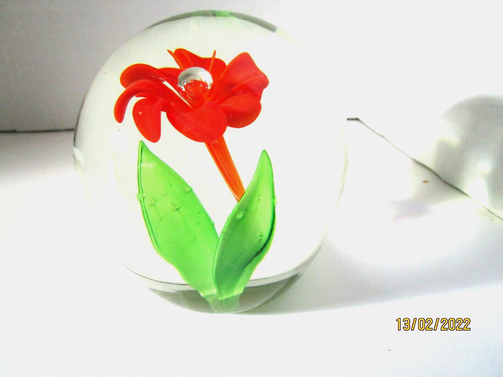 Vintage Clear Glass Bubble Orange Flower Paperweight Italian Vernon | eBay