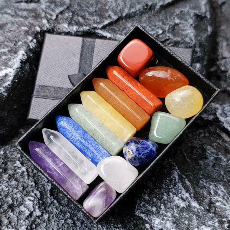 14Pcs Reiki Healing Crystals Kit with Gift Box Quartz Crystal Wand Ne ...