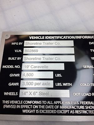 Semi Car Hauler Trailer Identification Plate Serial Number GVWR Custom ...