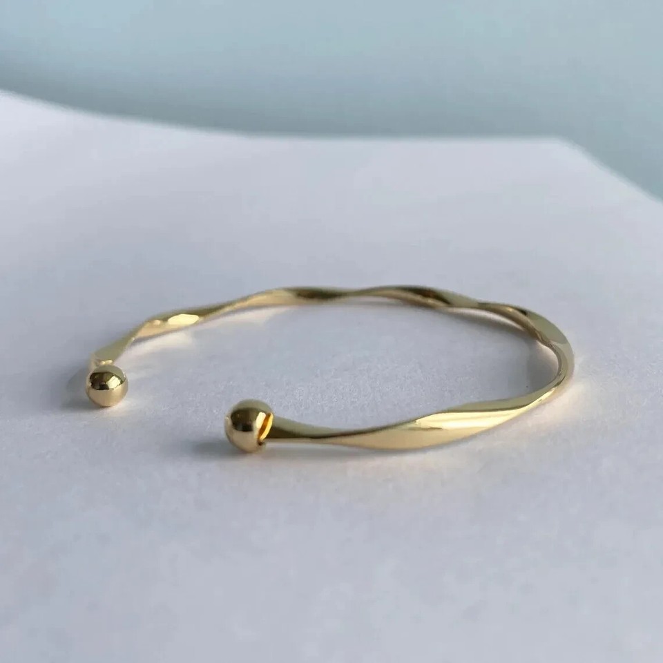 Twisted Adjustable Cuff Bangle Bracelet Unisex in Solid 14k Yellow Gold ...