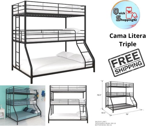 Cama Litera Triple De Metal Twin Sobre Twin Sobre Full Con Plataforma Y ...