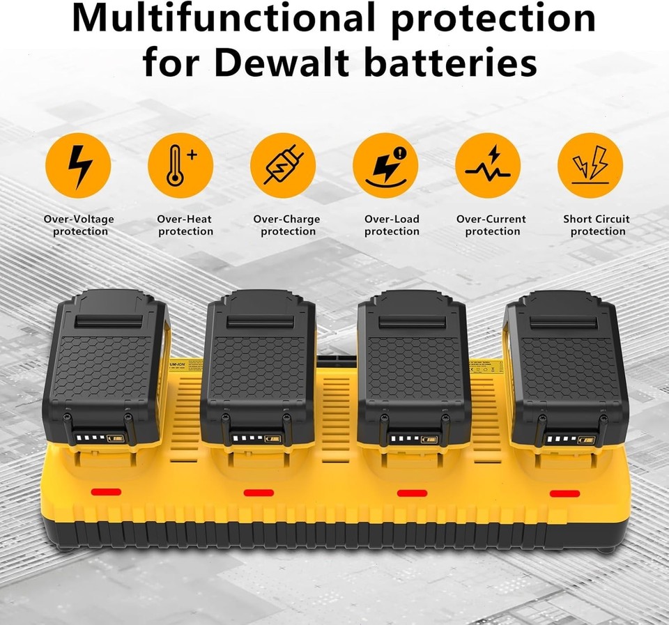 For Genuine DEWALT 4-Port DCB104 Fast Charger 12V/20V Lithium DCB184 XR ...