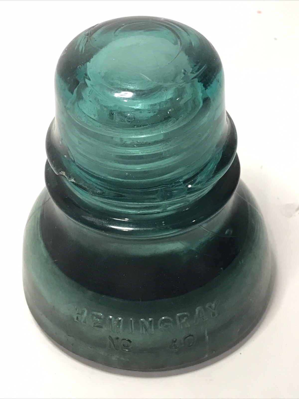 Hemingray No 40 Glass Insulator Blue Aqua Teal Green Bubbles- Chips | eBay