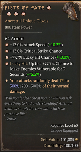 Diablo 4 S8 Season 8 4GA Fists of Fate Special affix max roll 300% | eBay