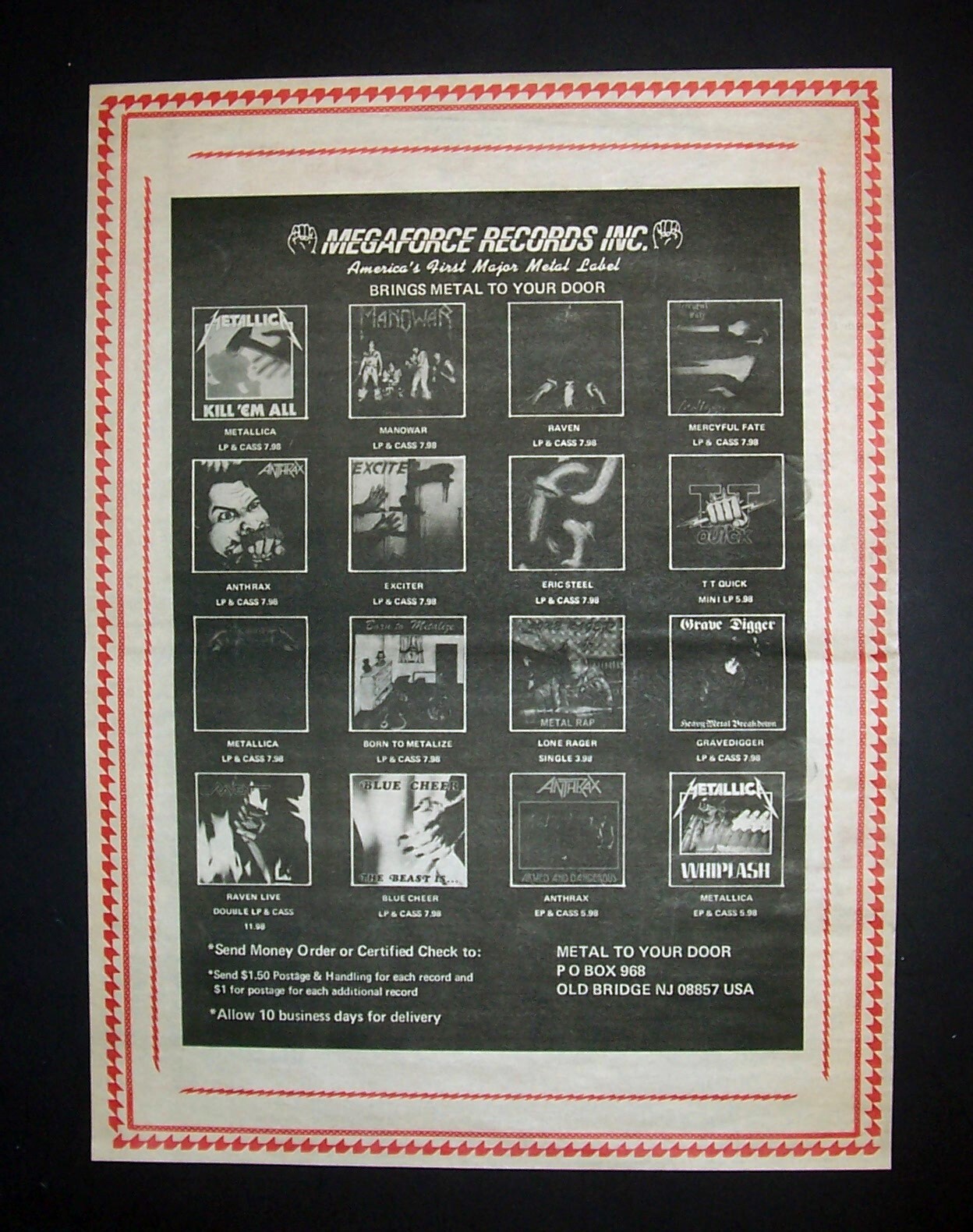 Metallica Kill 'Em All, Whiplash, Anthrax Manowar Megaforce Records 1985 Ad 1 | eBay