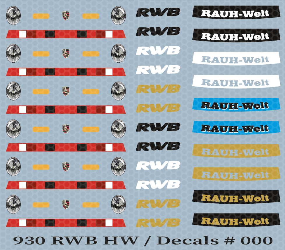 PORSCHE 930 RWB Head Light Waterslide Decals 1/64 for CUSTOM Compatib ...