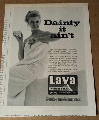 1967 print ad - Lava hand soap - dainty it ain't- girl in towel Old ...
