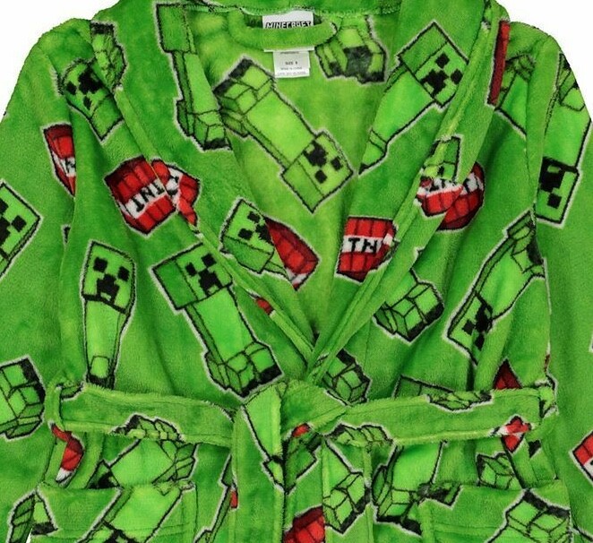 Minecraft Creeper Fleece Robe One Piece Pajamas Cover Boy 4 5 6 8 10 12 ...