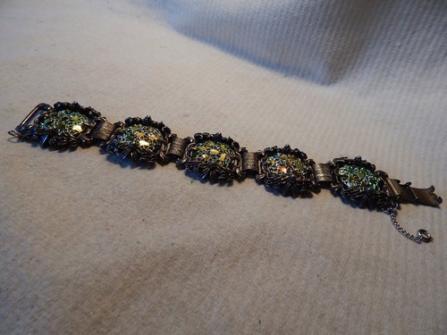 VTG 1950S ELIZABETH MORREY CHUNKY IRIDESCENT RAINBOW ART GLASS BRACELET ...