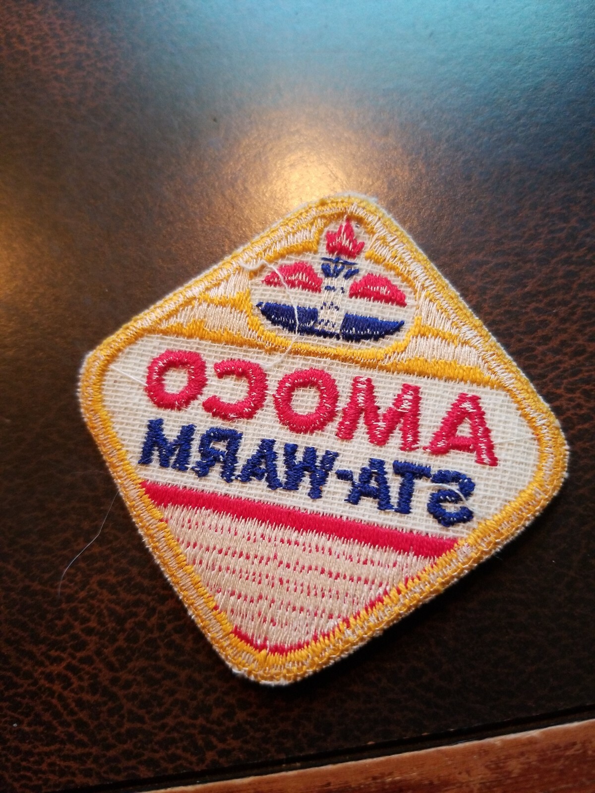 Vintage Advertising Uniform Sew-On Patch Gas Oil AMOCO STA-WARM Yellow ...