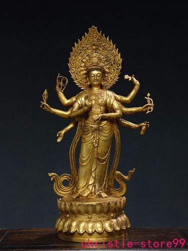 16"Tibet Buddhism bronze Gilt 8 arms Tara Kwan-Yin GuanYin Goddess ...