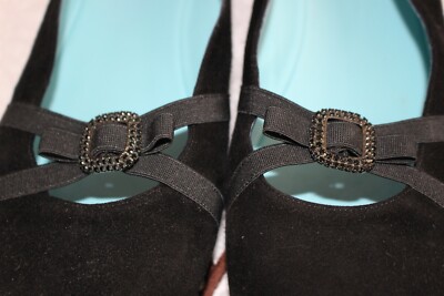 Thierry Rabotin Gina Black Suede Leather Buckle w/Elastic Strap SlipOn ...