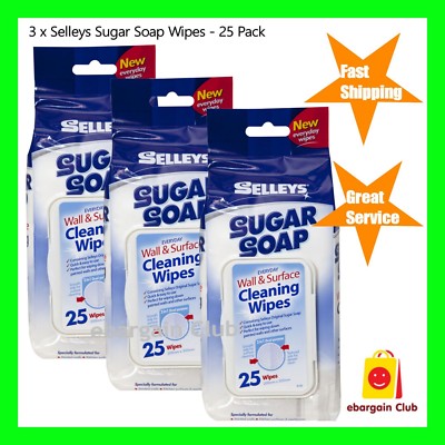 3 x Selleys Sugar Soap Wipes 25 Wipes Pack - Wall & Surface Cleaning ...