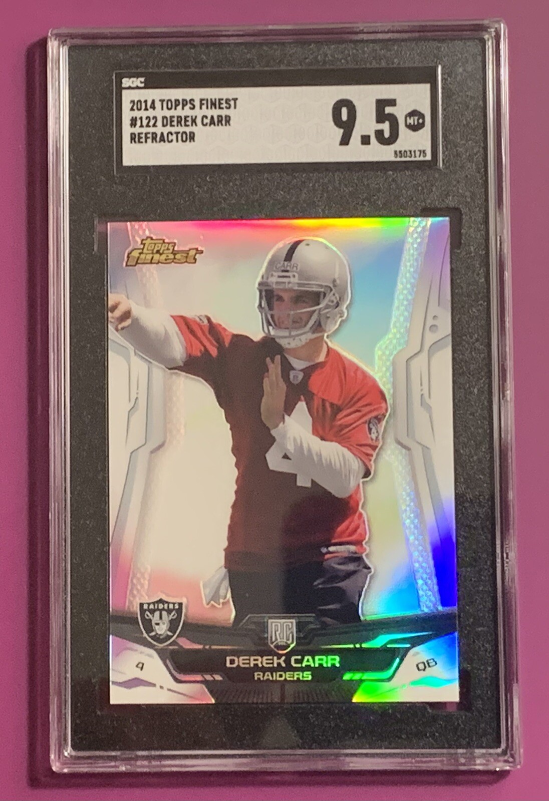 2014 Topps Finest Refractor Derek Carr Rookie RC #122 SGC 9.5 Raiders ...
