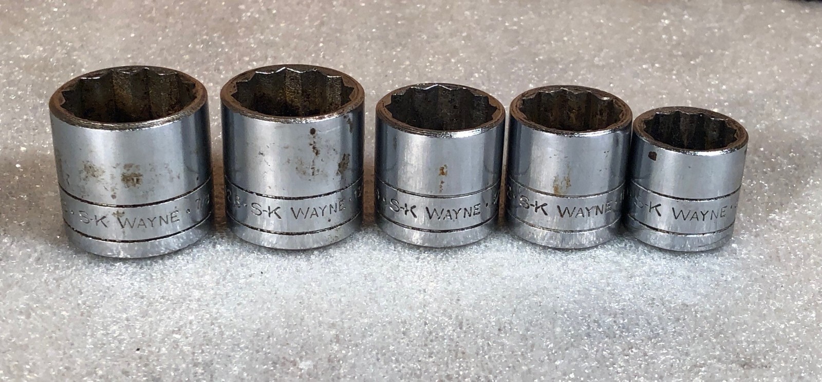 S-K Wayne 5 Piece Socket Set 3/8" Drive 12 Pt SAE Shallow 7/8" - 5/8 ...