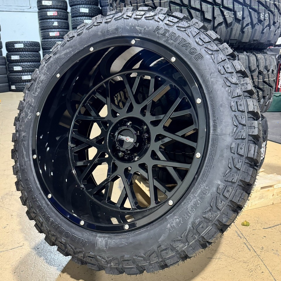 4 22x12 Vision Rocker Gloss Black Wheels 35" RT MT Tires 5x5 Jeep ...