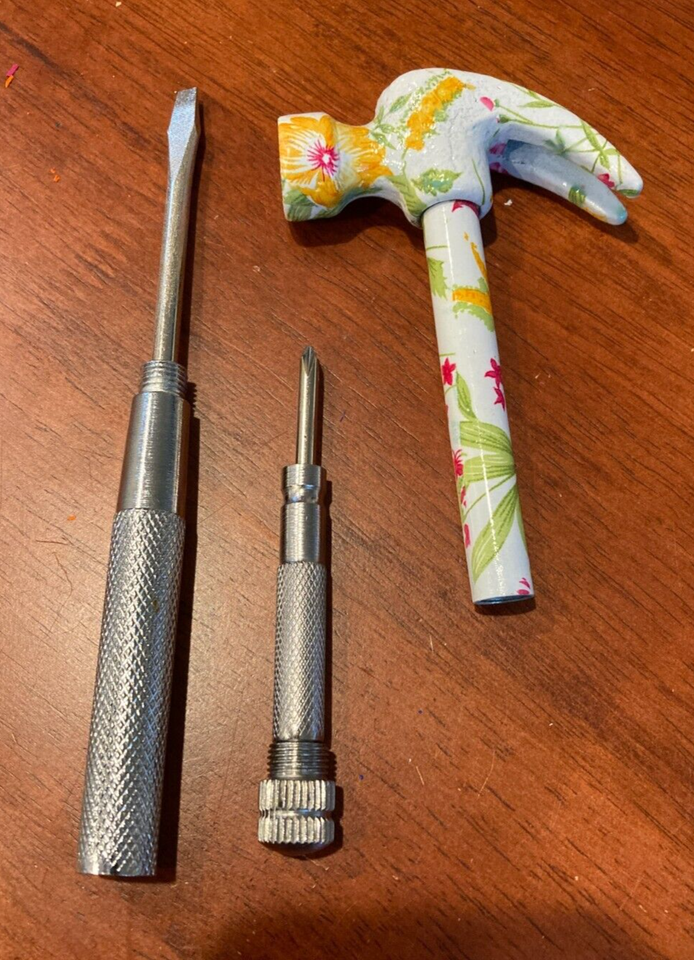 8" Floral Hammer & Screwdriver 3 Piece Tool Set Pattern Flower Tools | eBay