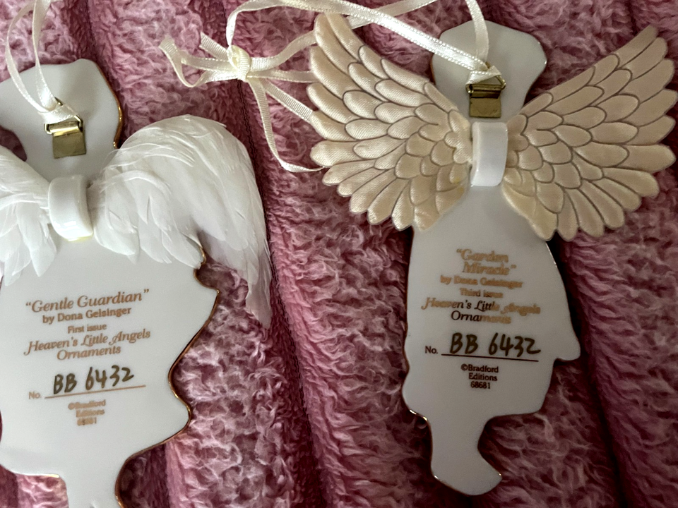 3 BEAUTIFUL FRANKLIN MINT HANGING ANGELS CHINA WITH SOFT FEATHERED ...
