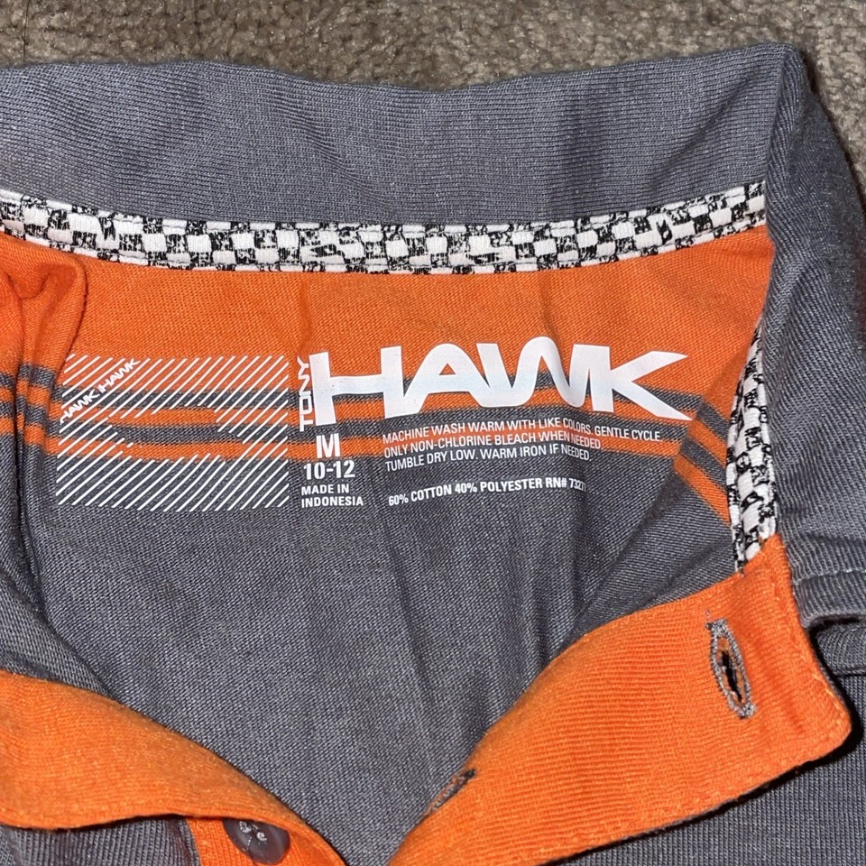 Tony Hawk Boys short Sleeve polo Striped Gray orange Size M | eBay