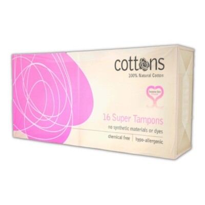 Cottons Organic Non-Applicator Tampons Super Heavy Flow Pack of 16 ...