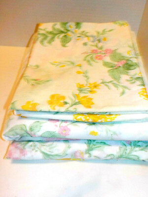 Vintage SEARS Sheet Set Yellow, Pinks & Green Floral Design FULL SIZE ...