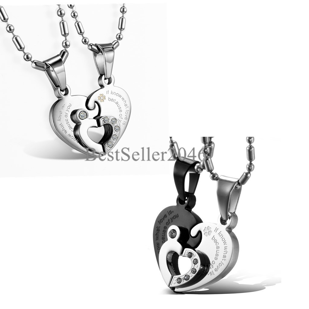 His and Hers Matching Love Hearts Couple Pendant Necklaces 2pcs ...