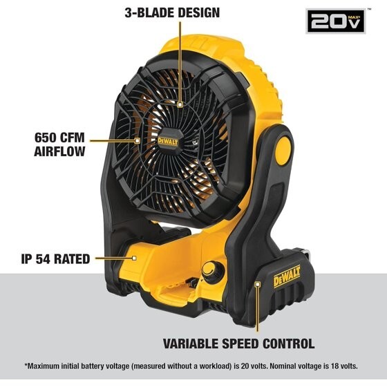 DEWALT 20V MAX Jobsite Fan, Cordless, Portable, Bare Tool Only DCE512B ...