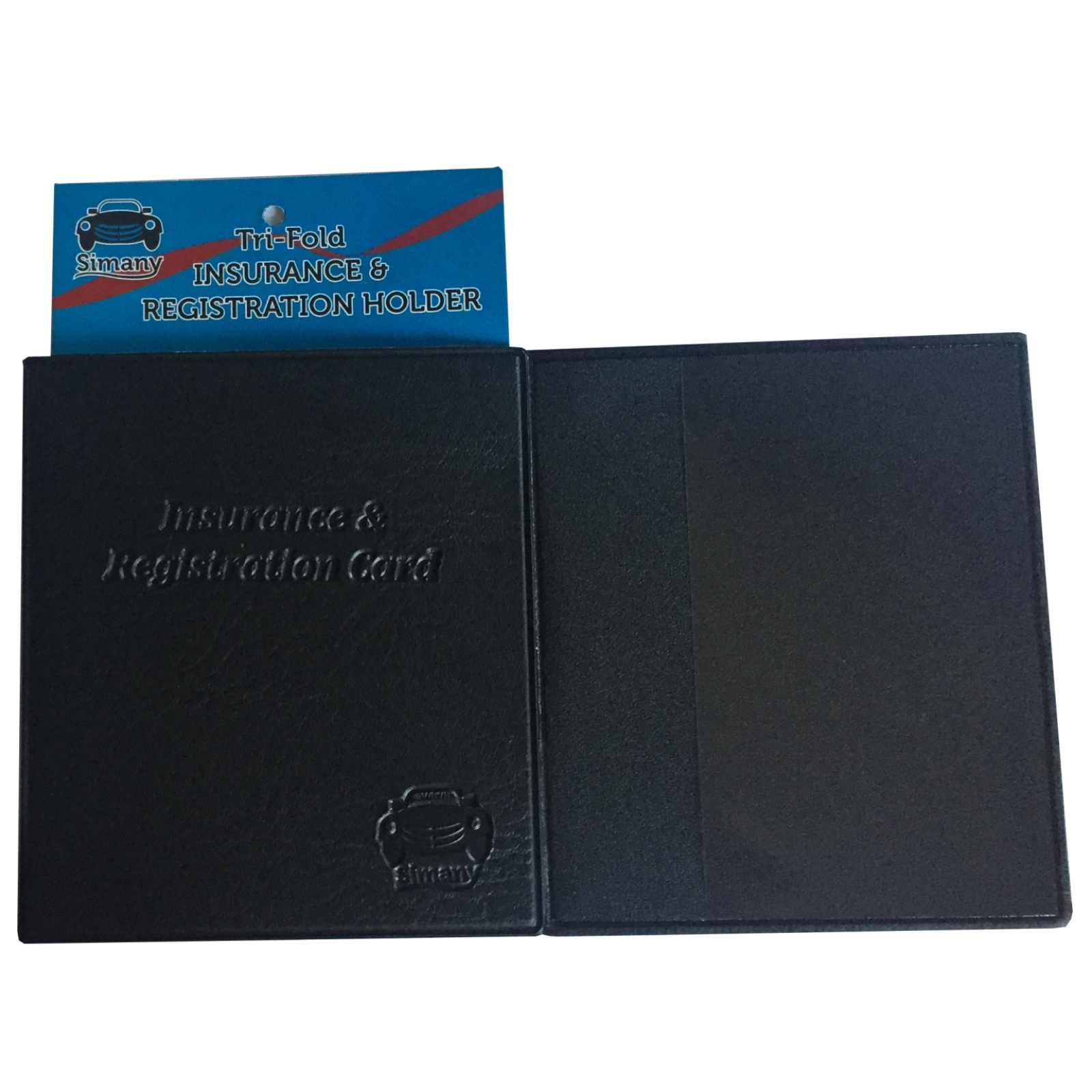 Black Tri-Fold CAR INSURANCE REGISTRATION HOLDER 5.25"x6" Embossed Faux ...