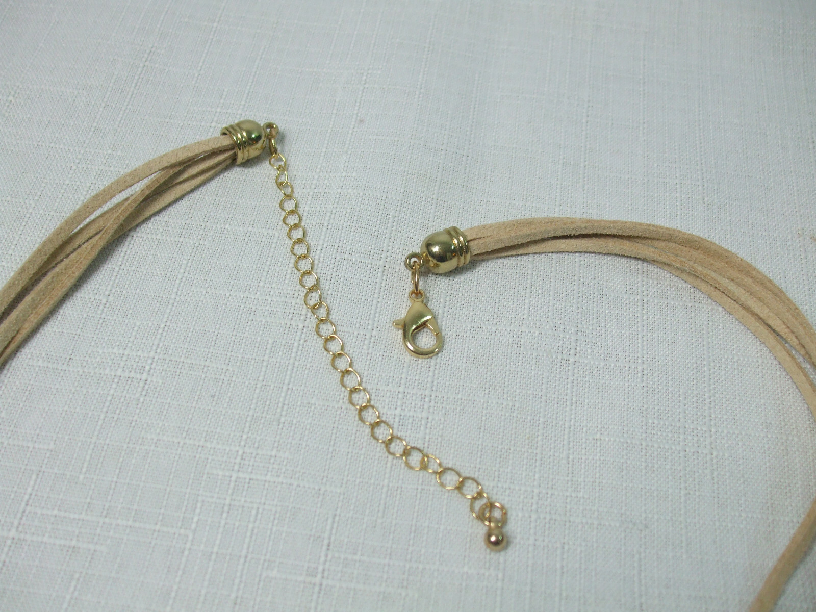 4 Strands Necklace Tan Leather Strings Beaded w Light Stones Gold Tone ...