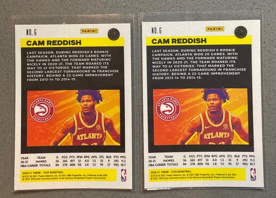 2 Lot 2020-21 Panini Flux Basketball NBA #6 Cam Reddish Base Trading ...