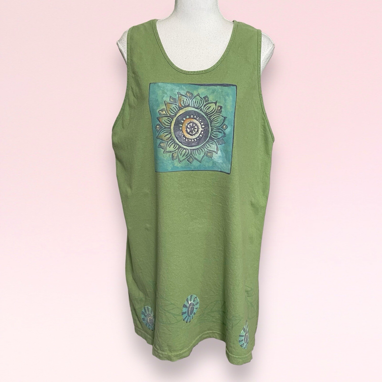 vintage 90s Blue Fish Clothing green flower leaves ar… - Gem