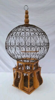 Vintage Antique Wire Victorian Wood Bird Cage Cathedral Dome Sphere ...