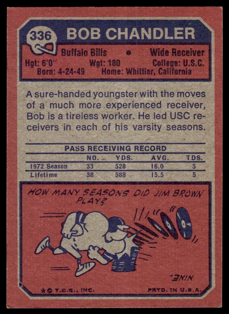 1973 TOPPS BOB CHANDLER RC BUFFALO BILLS #336 | eBay