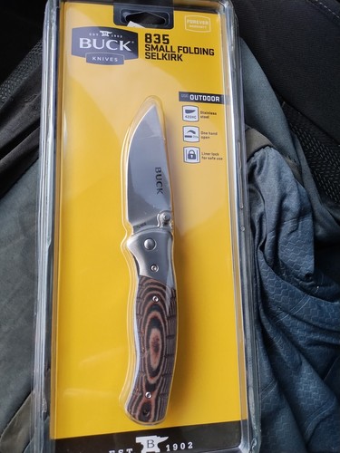 New Buck 835 Small Folding Selkirk Knife Drop Point Micarta Handle ...