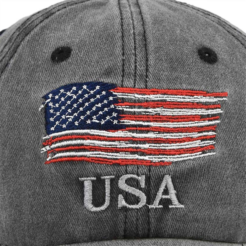 Embroidered USA Flag Hat Washed American Flag Baseball Cap Men Women ...