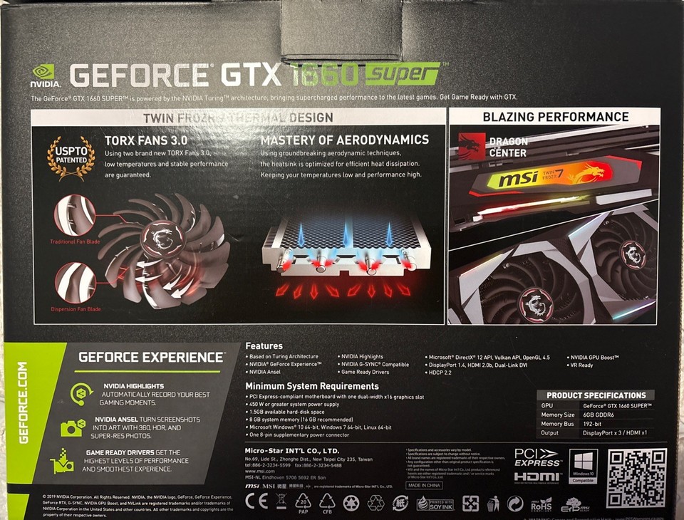 MSI NVIDIA GeForce GTX 1660 Super Gaming Z Plus Graphics Card 6GB GDDR6 ...