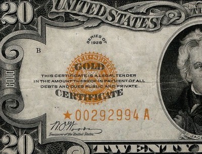 1928 $20 Gold Certificate STAR REPLACEMENT Note Yellow Seal PMG 25 (EEE ...