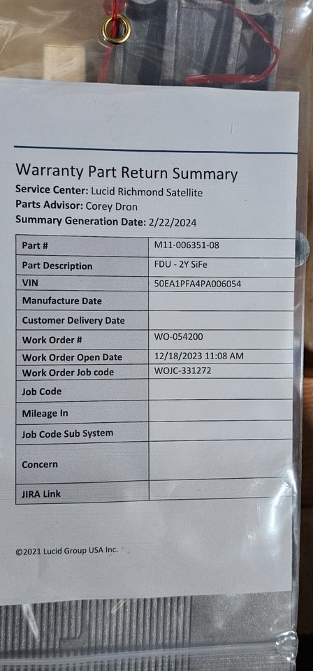 2022-2024 LUCID AIR FRONT ENGINE DRIVE ELECTRIC MOTOR ASSEMBLY M11 ...