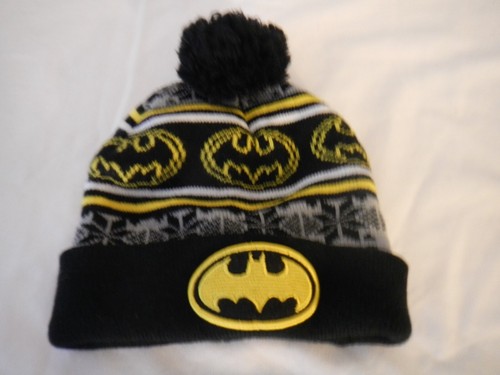 Batman DC Comics Winter Black Yellow Grey Knit Beanie Cap Hat Pom Pom ...