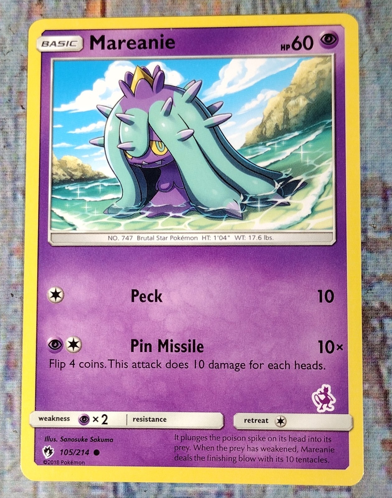 MAREANIE Basic Pokemon Card Lost Thunder 105/214 Common Trainer Kit ...